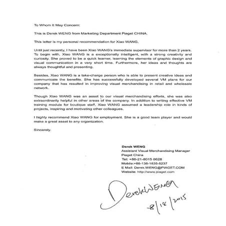 Reference Letter - PIAGET | PDF