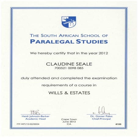 Wills & Estates Certificate | PDF