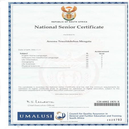 matric certificate | PDF