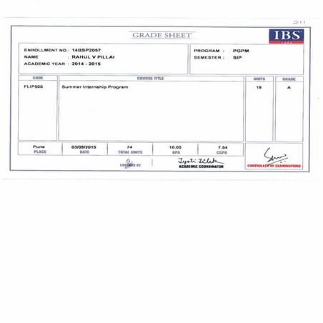 SIP Mark Sheet | PDF