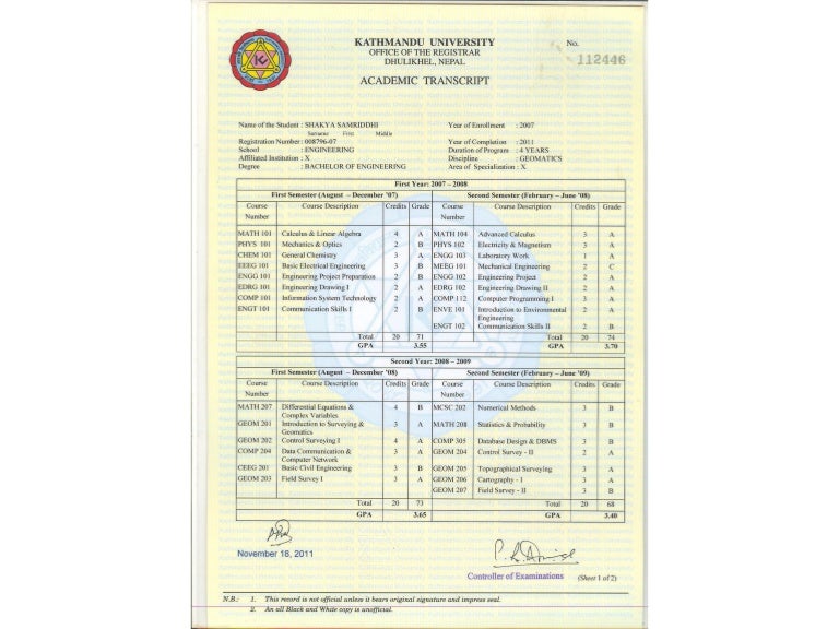 Bachelor Degree Transcript