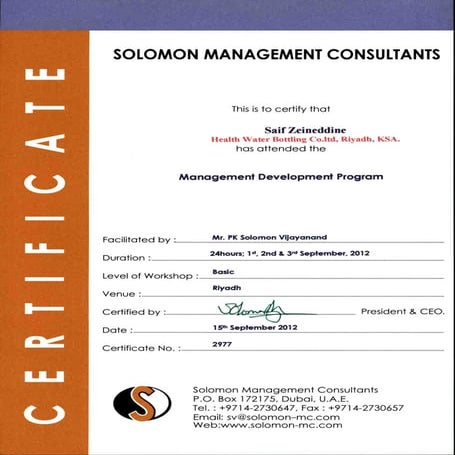 Certificate - Solomon Management Consultants | PDF