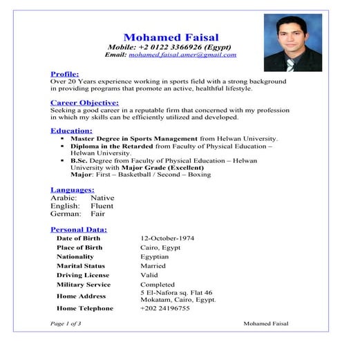 Mohamed Faisal_CV | DOC | Sports