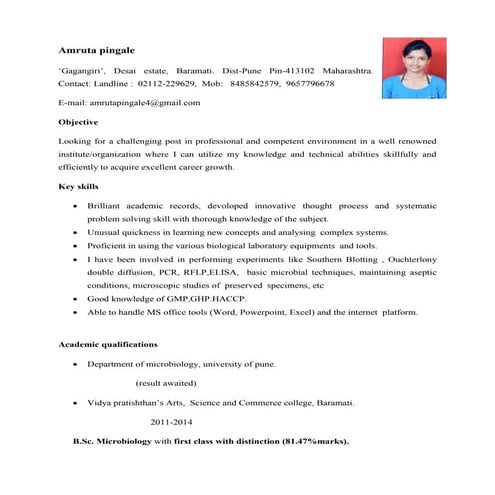 MSc fresher resume | DOC