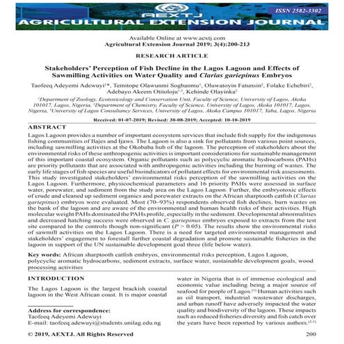 Stakeholders’ Perception of Fish Decline in the Lagos Lagoon and ...