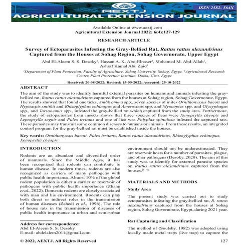 Survey of Ectoparasites Infesting the Gray-Bellied Rat, Rattus rattus ...