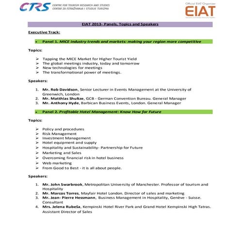 EIAT 2013 Topics and speakers | PDF