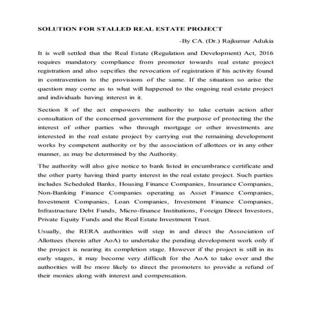 SOLUTION FOR STALLED REAL ESTATE PROJECT | DOCX