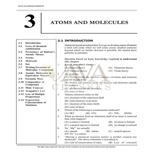 Class 9 Science Chapter 3 Atoms And Molecules Pdf Pdf