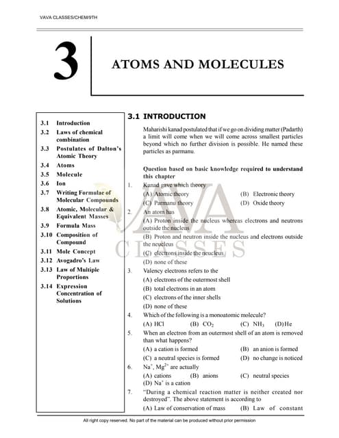 Class 9 Science Chapter 3 Atoms And Molecules Pdf Pdf