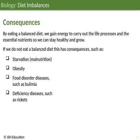 JSH03B027 Diet Imbalances; Biology Education ages 11-14 | PPTX