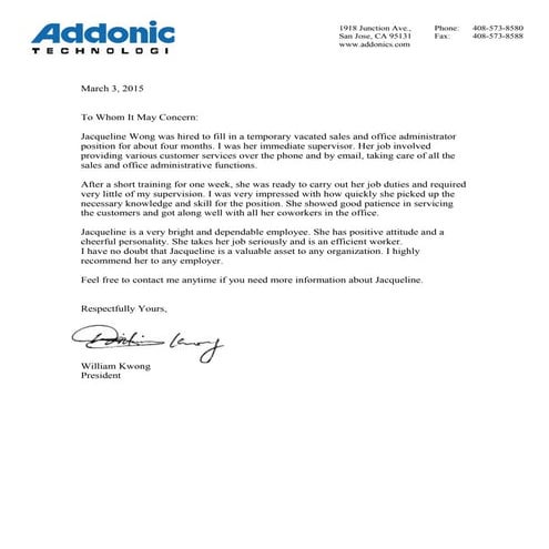 Jacqueline letter of recommendation | PDF