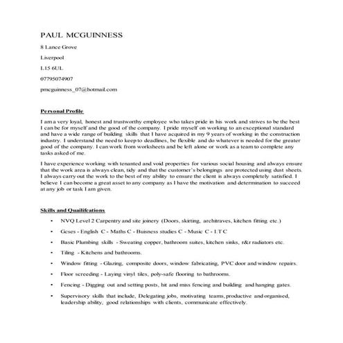 PAUL MCGUINNESS cv | PDF