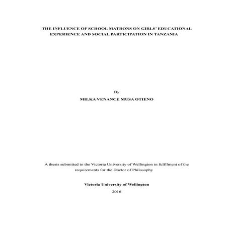 The influence of school matrons on girls' educational experience and ...