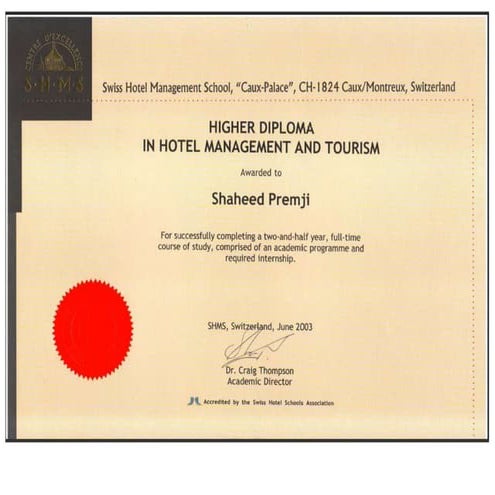 Higher Diploma in Hotel and Tourism Management | DOCX