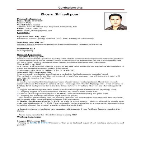 CV. KHOSRO SHIRZADI -کاری | PDF