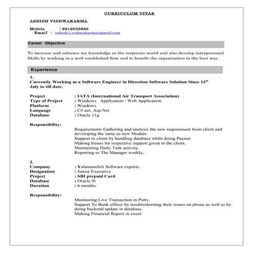 Ashish_Resume | DOC | Programming Languages | Computing