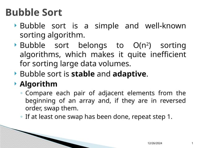 Data Structure Sorting Bubble Sort Algorithm Ppt