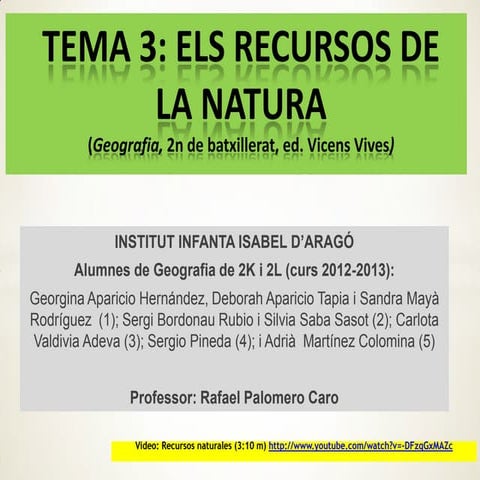 Tema 3. Els recursos de la natura (GEOGRAFIA. 2n BATXILLERAT) | PPTX