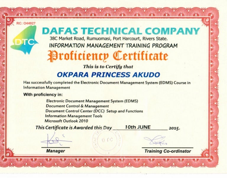 DOCUMENT CONTROL CERT