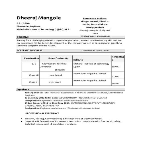 Dheeraj Resume | DOCX | Radio Control | Hobbies & Interests