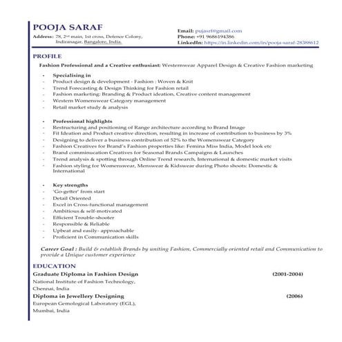 Pooja Saraf-Fashion Creative Professional & Enthusiast | PDF