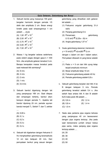 Kumpulan soal UN fisika sma tentang getaran, gelombang, bunyi | PDF