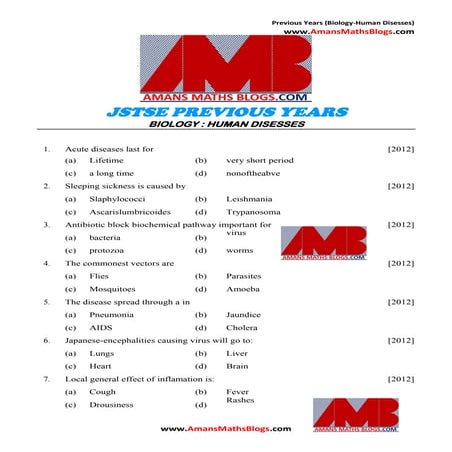 03 human disesses jstse previous years | PDF