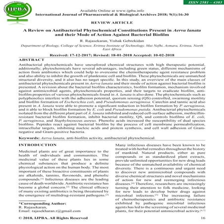 A Review on Antibacterial Phytochemical Constitutions Present in Aerva ...