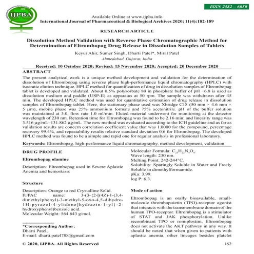 Dissolution Method Validation with Reverse Phase Chromatographic Method for Determination of ...