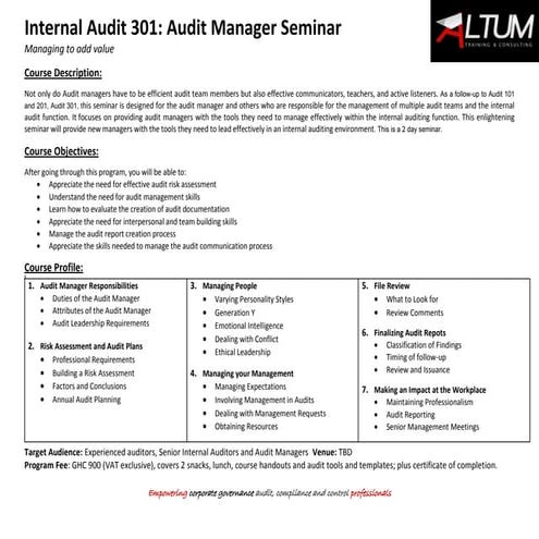 internal audit 301 audit manager seminar | PDF