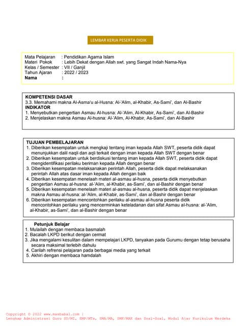 Lkpd pai kelas 7 pertemuan 1 | PDF