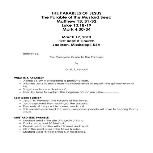 03 March 17, 2013, Matthew 13;31-32, Luke 13;18-19, Mark 4;30-32, The ...