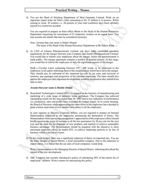 03 practical writing questions - memos | PDF