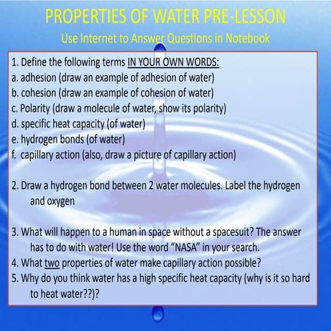 Properties of Water Pre-lesson | PPT