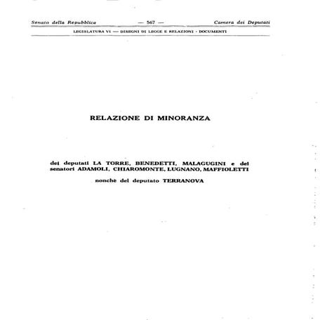 Relazione di Minoranza - PIO LA TORRE (4 febbraio 1976) | PDF