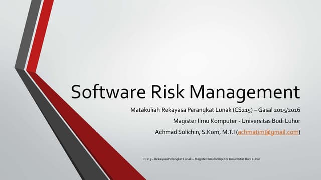 Risk Mitigation, Monitoring and Management Plan (RMMM) | PPTX | Operating Systems | Computer ...