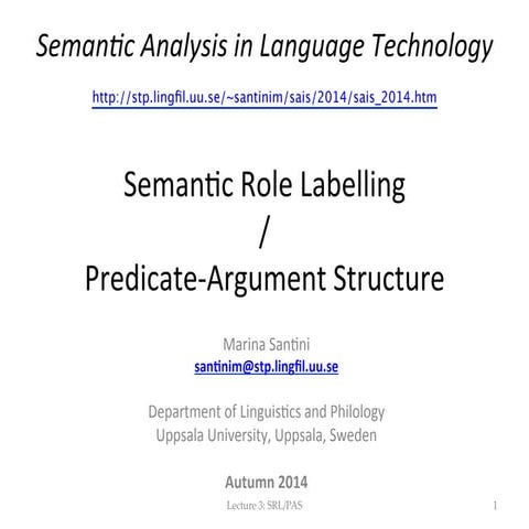 Lecture 3: Semantic Role Labelling | PDF