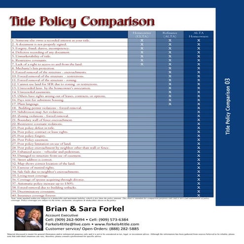 03 Title Policy Comparison | PDF | Law