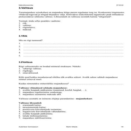 Valitsuse roll majanduses | DOC