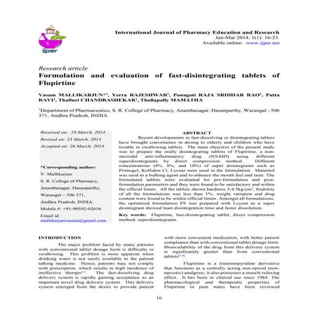 Formulation And Evaluation Of Fast Disintegrating Tablets Of Flupirtine Pdf