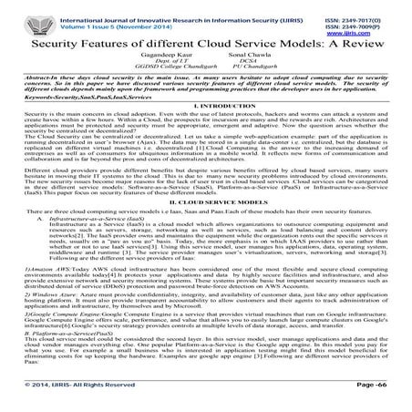 Security Features of different Cloud Service Models: A Review | PDF