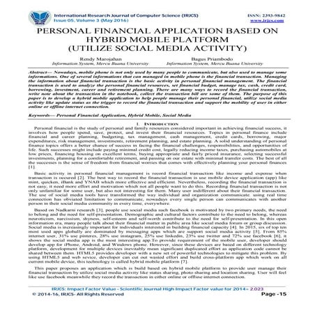 PERSONAL FINANCIAL APPLICATION BASED ON HYBRID MOBILE PLATFORM (UTILIZE ...