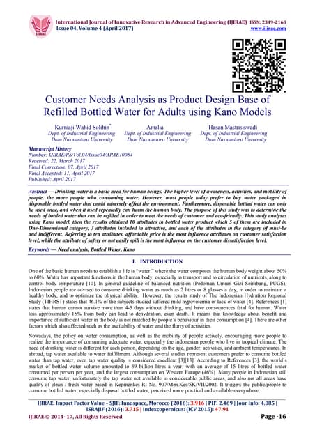 THE PRODUCT DESIGN OF WATER BOTTLED FOR ADULTS ACCORDING TO CUSTOMER NEEDS USING QUALITY ...