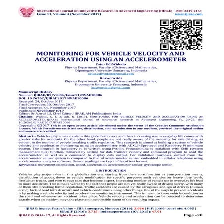 MONITORING FOR VEHICLE VELOCITY AND ACCELERATION USING AN ACCELEROMETER ...