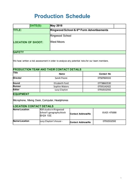 Production schedule | PDF