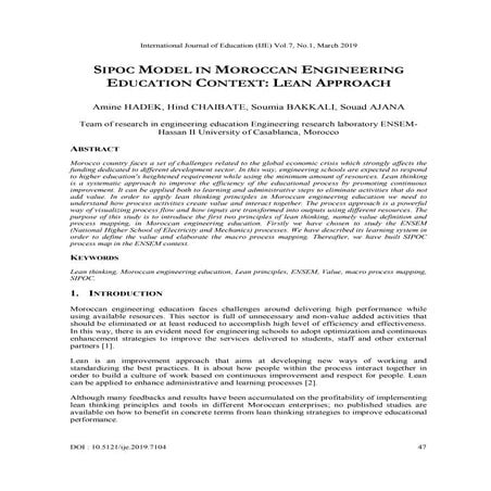 SIPOC MODEL IN MOROCCAN ENGINEERING EDUCATION CONTEXT: LEAN APPROACH | PDF