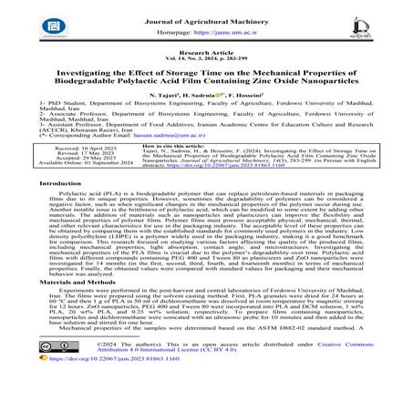 Investigating the Effect of Storage Time on the Mechanical Properties of Biodegradable ...