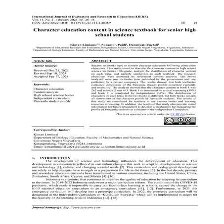Character education content in science textbook for senior high school ...