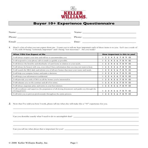 Buyer 10+ Experience Questionnaire | PDF
